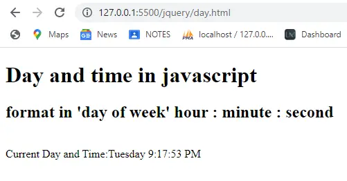 JavaScript Program To Display The Current Day And Time